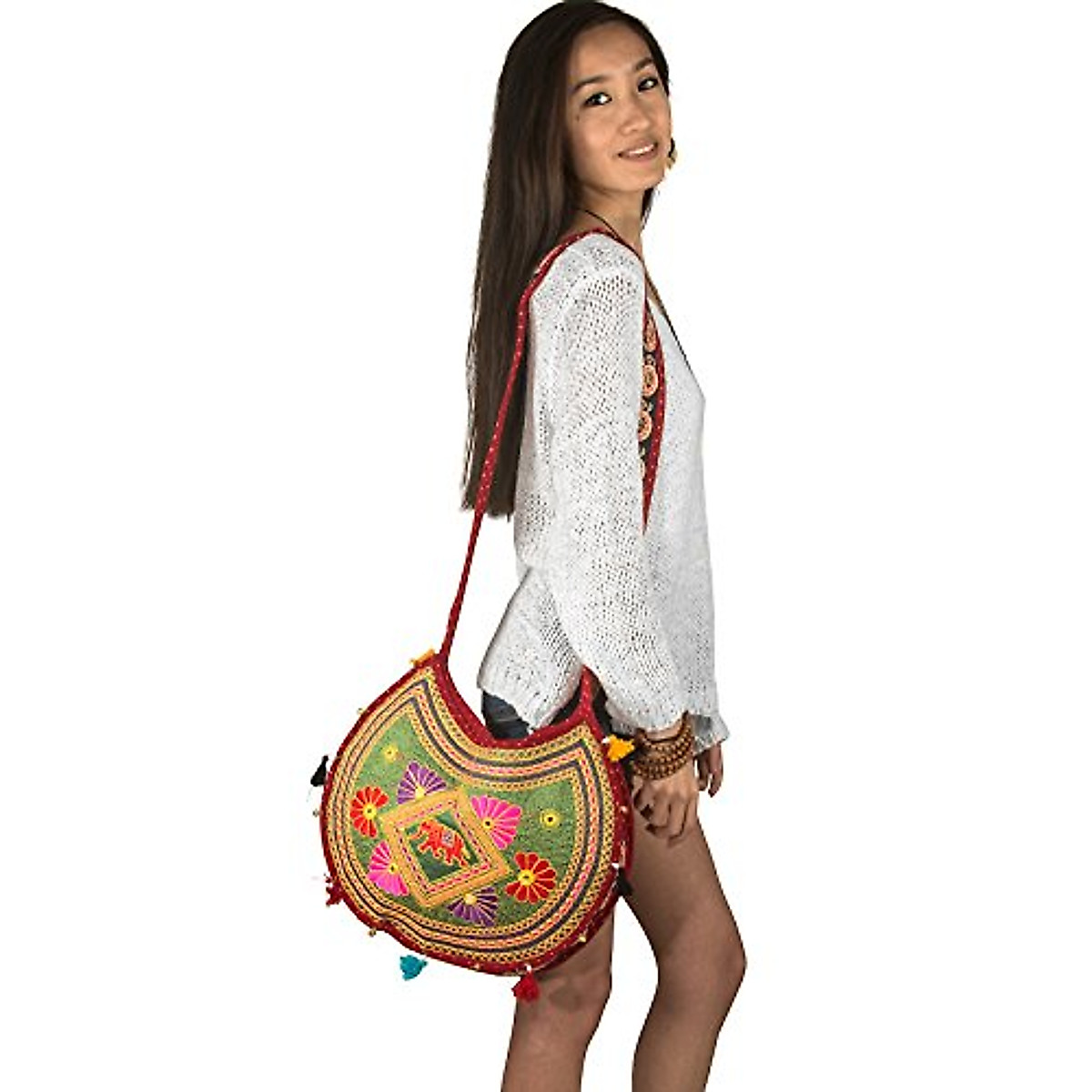 Sling Cross body Elephant Hobo Women Messenger Shoulder Bag Red Embroidered Hippie Casual Colorful Medium Small Satchel Tote
