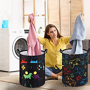 Zhehao 2 Pcs Gamer Laundry Basket Boys Hamper Kids Gaming Storage Basket Hamper Clothes Organizer Toy Storage Waterproof Laundry Hamper for Bedroom Bathroom Gamer Room Decor(Stylish)