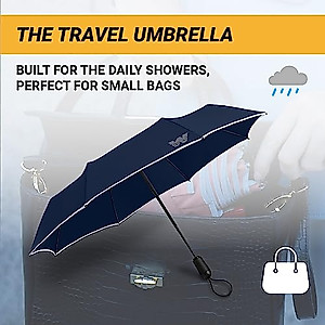 Weatherman Travel Umbrella - Windproof Compact Umbrella - Strong and Resists Up to 45 MPH Winds and Heavy Rain - Great Mini Umbrella For Backpack (Deep Ocean)
