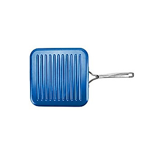 EaZy MealZ Square Non-Stick Grill Pan for Stove, Light weight, Perfect Grill Marks, Oven Safe up to 500 Degrees, Large, 10.5" Blue