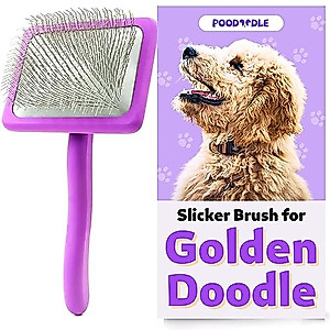 Poodoodle Dog Slicker Brush for Goldendoodle, Labradoodle & All Doodle Mix, Long Pin Wood Dog Brush for Long Haired Dogs, Tailored for Poodles & Doodles, Golden Doodle Brush for Grooming - Large