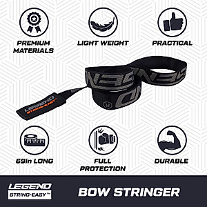 Legend String-Easy Bow Stringer - Archery Stringer for Longbows & Recurve Bows - Limb Tool with High Density, Durable Nylon - Non-Slip, Anti-Twist Bow String Tool - Bow Destringer Accessories - Black