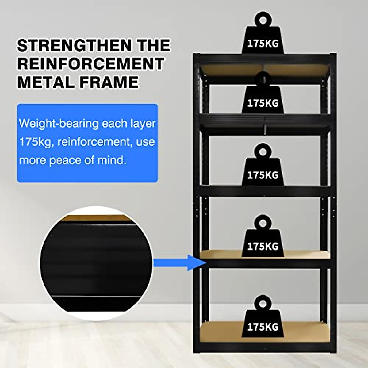QiMu 5-Tier Heavy Duty Metal Shelving,Metal Storage Shelves, 59" x 28" x 12" Racking Storage Unit,for Home Office Garage Kitchen Bathroom Organization