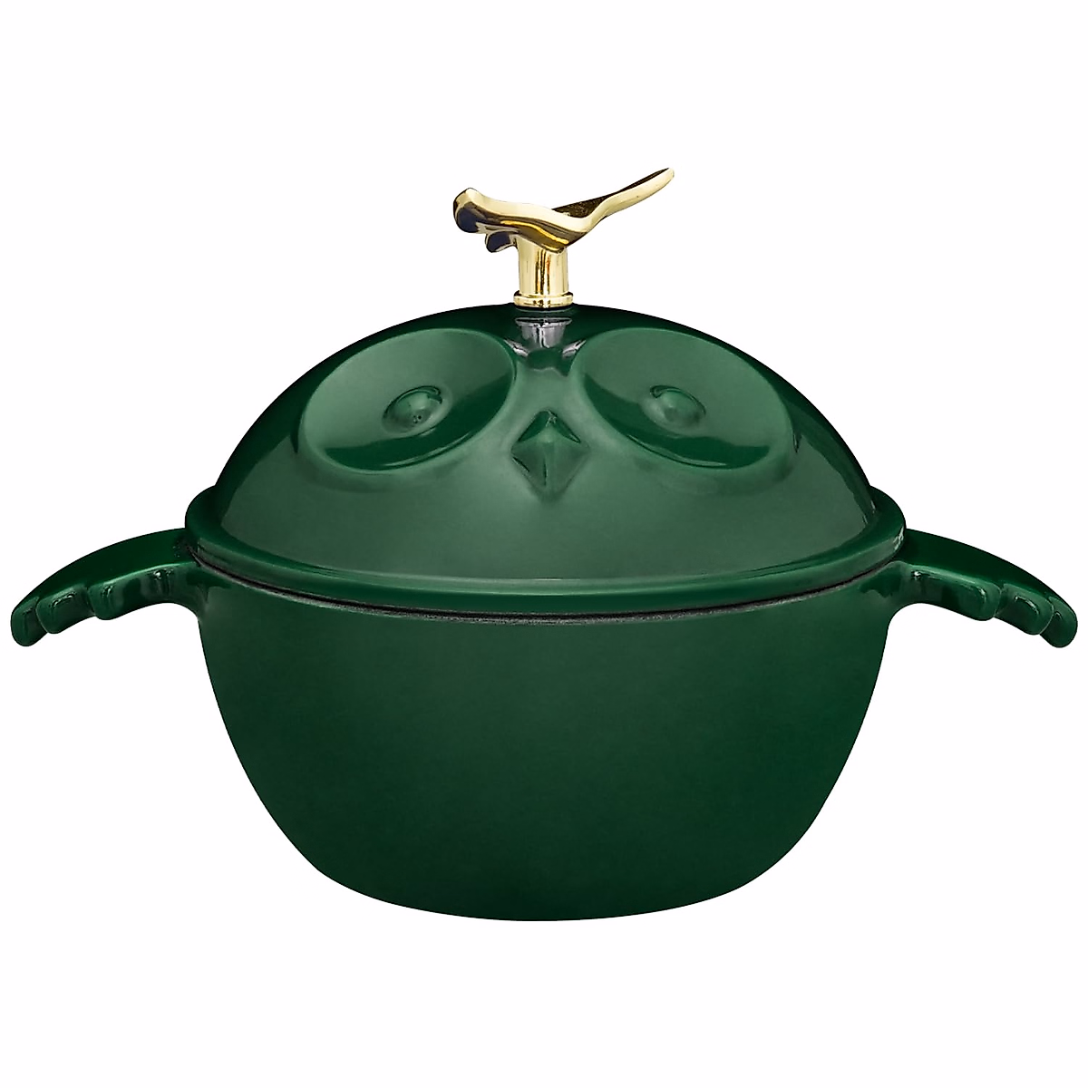 Flavehc Mini Cocotte 16 oz Owl Shaped Mini Dutch Oven 0.5 qt Cast Iron Garlic Roaster for Oven Garlic Confit Pot Ramekins with Lids Oven Safe, Green