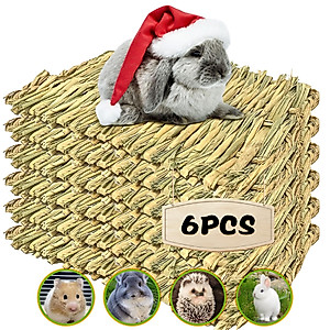 Hiflora Rabbit Grass Mats 6 Pack Bunny Bed Rabbit Toys Easy for Burrowing Natural Grass Scent Bunny Toys for Rabbits Indoor, Guinea Pig, Hamster, Hedgehog Comfortable and Cozy Environment