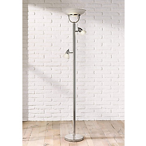 360 Lighting 3-in-1 Design Modern Torchiere Floor Lamp Dimmable Tree 3-Light 70" Tall Brushed Nickel Pole White Glass Shades for Living Room Reading House Bedroom Home Office