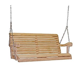 Ecommersify Inc 4 Feet Ft Made in The USA Cypress Lumber Roll Back Porch Swing with Rot-Resistant Cypress Eternal Wood. Stainless Steel Fasteners