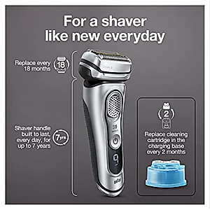 Braun Electric Razor for Men With Precision Beard Trimmer, Rechargeable, Wet & Dry Foil Shaver, Clean & Charge Station & Travel Case, Silver, 3 Piece Set