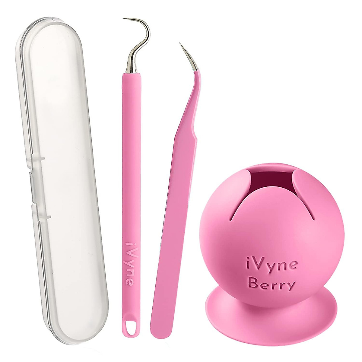 iVyne Berry and Silicone Weeding Tools for Vinyl, Suction Vinyl Weeding Scrap Collector Holder, Craft Tweezer, Weeder, Vinyl Weeding Tool Kit for Cricut, Silhouette Accessories Scrap Storage - Pink