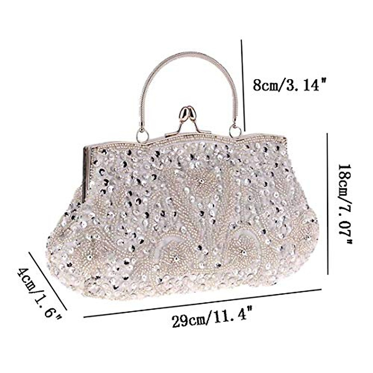 KALAIEN Beaded Sequin Evening Clutch Bag Bridal Wedding Purses Women Evening Bags (Silver)