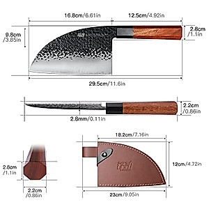 FINDKING Dynasty Series Serbian Chefs Knife with Leather Sheath, Heavy Duty Meat Cleaver, 9Cr18MoV High Carbon Steel Blade, African Rosewood Octagonal Handle, for Meat, Chicken Bones, 6.5 Inches