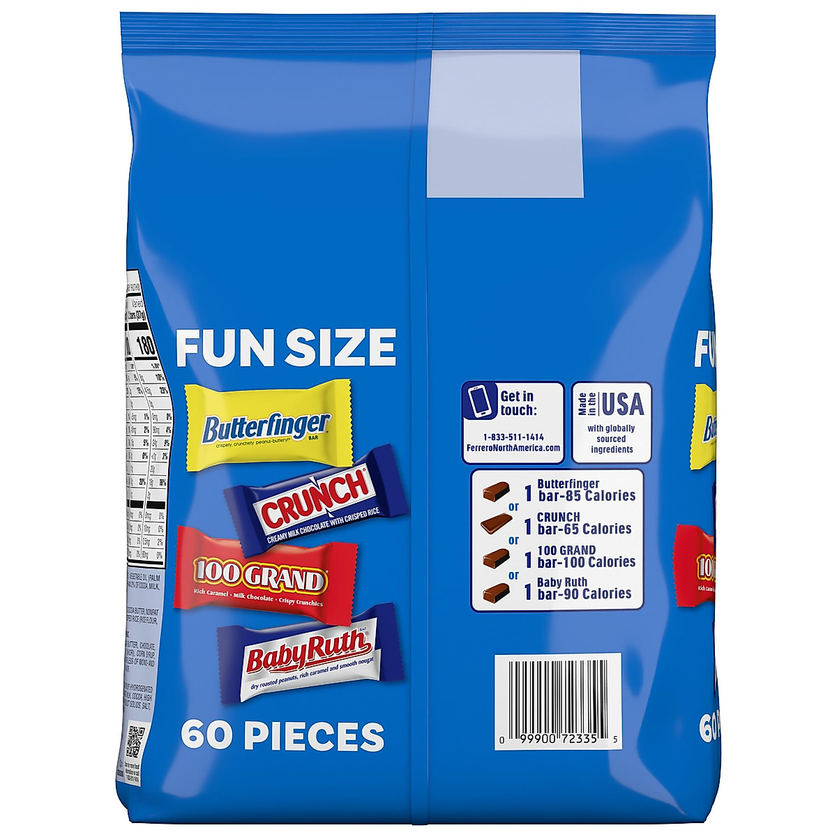 Butterfinger, CRUNCH, Baby Ruth and 100 Grand, Bulk 60 Pack, Assorted ...