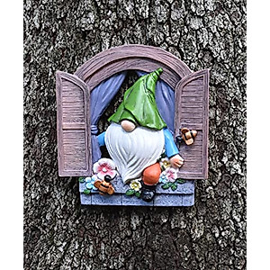 Hazel & Birch Outdoor Garden Gnome Out The Door Tree Hugger - Decoration - Large Statues for Yard, Lawn, Patio, Porch - Hand Painted, Window Gnome Figurine (Out The Door Bumblebee Gnome)