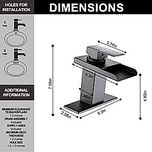 ZORIOU Waterfall Bathroom Sink Faucet, Cold and Hot Water Temperature Sensitive, Wide Spout Basin Modern Faucet with 3 Colors Changes (Matte Black)