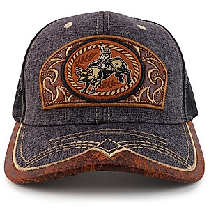 Trendy Apparel Shop Rodeo Leather Patch Trucker Snapback Ball Cap - Charcoal Black