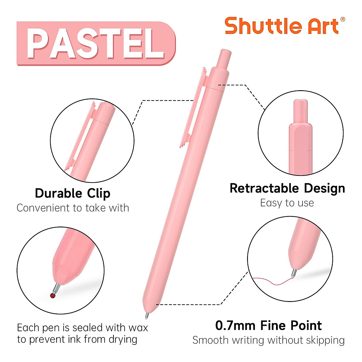 Shuttle Art Colored Retractable Gel Pens, 10 Pastel Ink Colors, Cute Pens 0.7mm Fine Point Quick Drying for Black Paper Writing Drawing Journaling Note Taking School Office Home