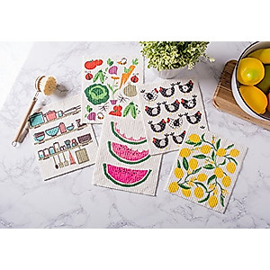 DII Swedish Dishcloths for Kitchen & Cleaning, Reusable, Machine Washable & Dishwasher Safe, Biodegradable, 7.75 x 6.75, Lemons, 3 Piece