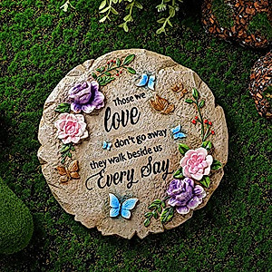 Memories Garden Stepping Stone Plaque Resin Sympathy Bereavement Gifts Beautiful Butterfly Flowers Memorial Stones Outdoor Memorial Plaque Garden Decor for Loss of Loved One Remembrance Gifts