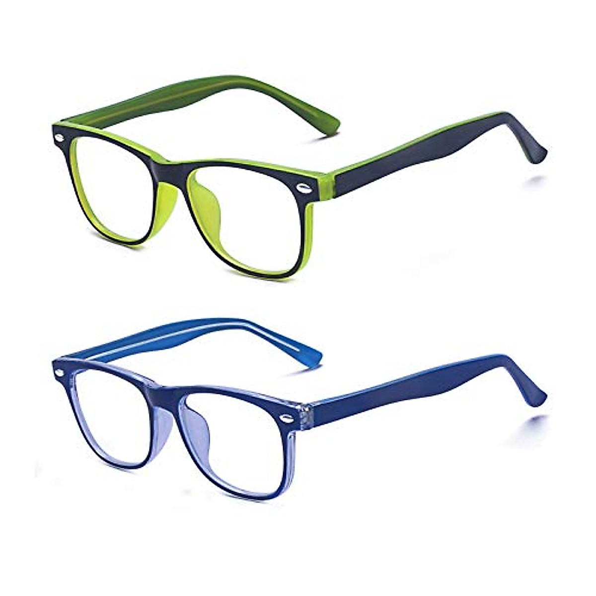 Outray 2 Pack Kids Computer Blue Light Blocking Glasses for Boys and Gilrs Age 3-12 Anti Eyestrain (Set Green+Blue, 46)