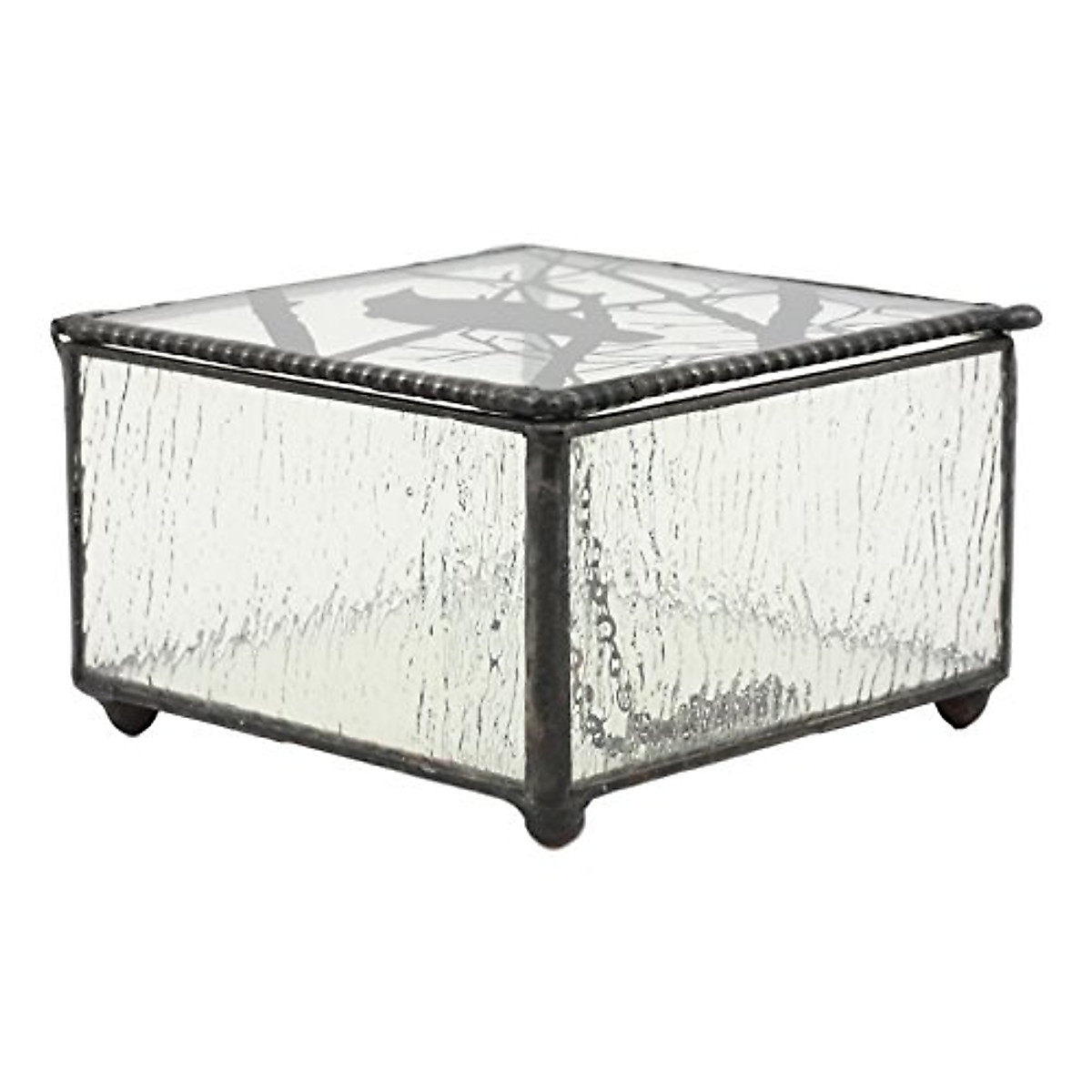 Ebros Gift Gothic Silhouette Raven Crow On Tree Branch Frosted Glass Decorative Jewelry Box 4" Wide Edgar Poe Nevermore Ravens Crows Stash Trinket Secret Box