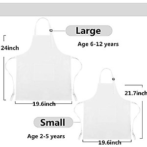 CRJHNS Kids Apron and Chef Hat Set, Adjustable Cotton Child Aprons with Large Pocket White Girls Boys Kitchen Bib Aprons for Cooking Baking Painting