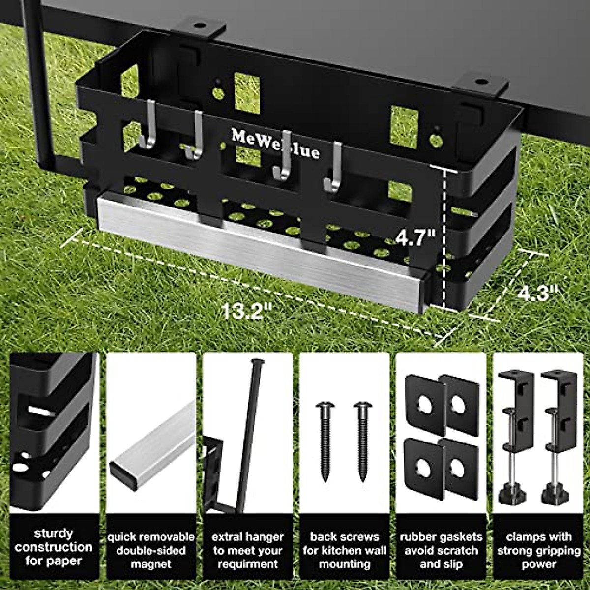 Griddle Caddy for 28"-36" Griddles/Prep Cart with Double Magnetic Tool Holder&Paper Towel Holder&6 J-Hooks, Space Saving Grill Accessories Storage Caddy, BBQ Accessories Holder for Outdoor Grill