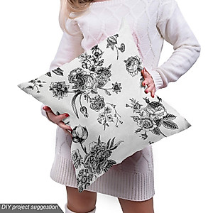 Ambesonne Black and White Fabric by The Yard, Vintage Floral Pattern Victorian Classic Royal Inspired New Modern Art, Decorative Fabric for Upholstery and Home Accents, 1 Yard, Black and White