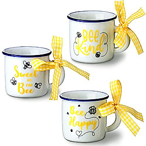 Bee Fall Theme Tiered Tray Decor Mini Coffee Mug Ceramic Bee Maple Coffee Mug Farmhouse Coffee Station Decor Bee Maple Coffee Cup for Coffee Bar Decor Birthday Gift, 3 Styles, 2 x 2.8 Inches(Bee)