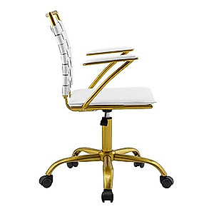 Modway Fuse Webbed Back Faux Leather and Gold Metal Adjustable Office Chair, White