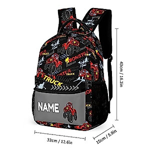 Mrokouay Custom 3Pcs Backpack Set Personalized Truck Car Red School Bag with Lunch Bag Box Pencil Case Customized Backpack for Student Teens