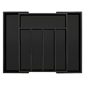 KMYC Silverware Utensil Organizer For Kitchen Drawers,Flatware Cutlery Collection Tray,Bamboo Kitchen Drawer Foldable And Expandable（Black）