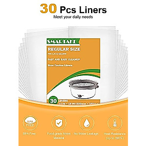 SMARTAKE Slow Cooker Liners, Crock Pot Liners 13"x 15" Crockpot Liners Disposable, Crockpot Bags Liners Small Size Fit 1.5QT to 3QT for Slow Cooker, Crockpot, Cooking Trays, 30 Liners