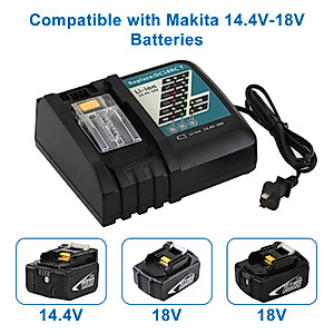 Replacement for Fast Charger DC18RC DC18RA Compatible with Makita 18V Battery BL1815 BL1830 BL1850 BL1860 BL1430 BL1450 Compatible with Makita 14.4/18V Lithium Battery