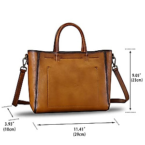 Genuine Leather Top Handle Handbag for Women Retro Satchel Vintage Cowhide Handmade Crossbody Handbags Purse Hobo Bag (Brown)