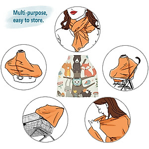 Animal Fox Bear Owl Nursing Cover Breastfeeding Scarf, Stretchy Infant Carseat Canopy Multi-use Stroller Cover Car Seat Cover for Baby Girl Boy