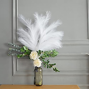 HRONG White Pampas Grass Decor Tall Fluffy-40〞Faux Grass Decor- 63 Branch 3 Pcs 220g Pampas for Room Kitchen Farm Wedding Christmas Decor