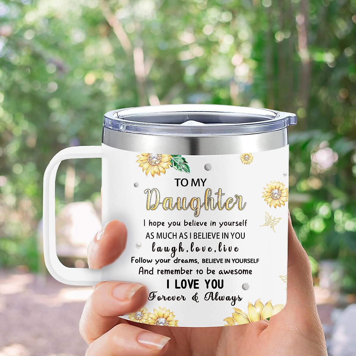WWHSAI Daughter Tumbler Gifts from Mom, to My Daughter Insulated Stainless Steel Coffee Cup Travel Tumbler Mug 14oz, Christmas Graduation Mothers Day Birthday Gifts for Daughters Adult from Mom