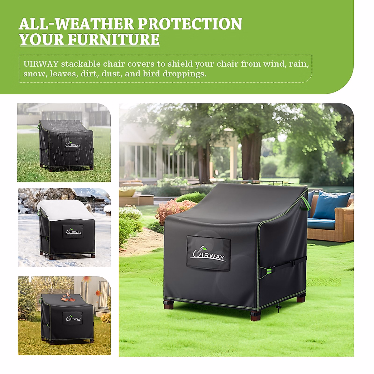 UIRWAY Patio Furniture Covers Waterproof for Chairs, Outdoor Chair Cover with Air Vent, 420D Heavy Duty Large Outdoor Rocking Chair Covers with Reflective Strips - 35"W × 38"D × 31"H 2 Pack Black