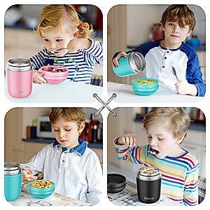 DaCool Food Thermos for Kids With Handle 16 Ounce Insulated Lunch Containers Leakproof Thermos for Food Lunch Soup Vacuum Stainless Steel With Folding Spoon Lunch Box for Kids School Outdoors Pink