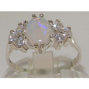 LetsBuyGold 925 Sterling Silver Cubic Zirconia and Real Genuine Opal Womens Band Ring - Size 7