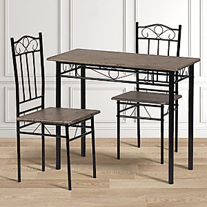 FurnitureR Dining Table Set 3-Piece Dinette Set with Wood Top Metal Legs, Space Saving Dining Table 2 Dining Chairs for Home Kitchen Apartment Patio,Brown