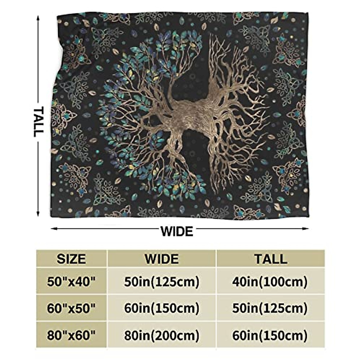 FEILUOKE Viking Tree of Life Blanket Super Soft and Comfortable Warm Flannel Throw Blanket Sofa Bedroom Bed Blanket Adult Children 80x60 Inches