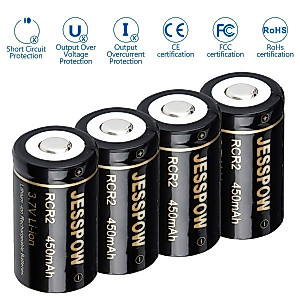 CR2 Rechargeable Batteries and Charger, 450mAh 3.7V CR2 Battery, 8 Pack RCR2 Rechargeable Batteries for Golf rangefinder, Telescope, Electric Toys, Smoke Alarm and More(Not for Arlo Camera,C Battery)