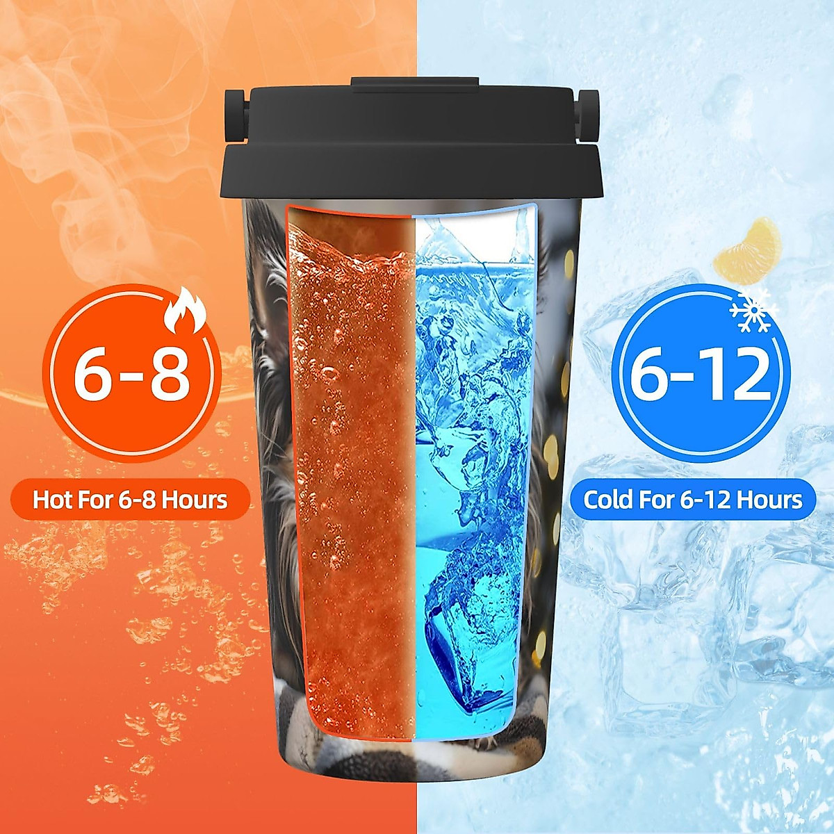 Kingnoyi Long-Haired Chihuahua Insulated Coffee Mug - Travel Friendly, High Capacity 500ml With Retractable Handle