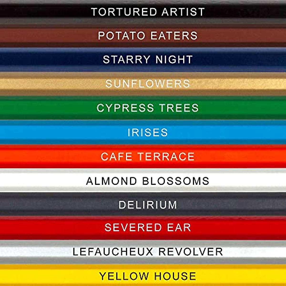 Van Gogh Themed Colors Colored Pencil Set - Set of 12 Post-Impressionism Pencils - Each Color Pencil is Foil-Stamped with Artist References Such as Famous Painting Names - Packaged in a Display Box