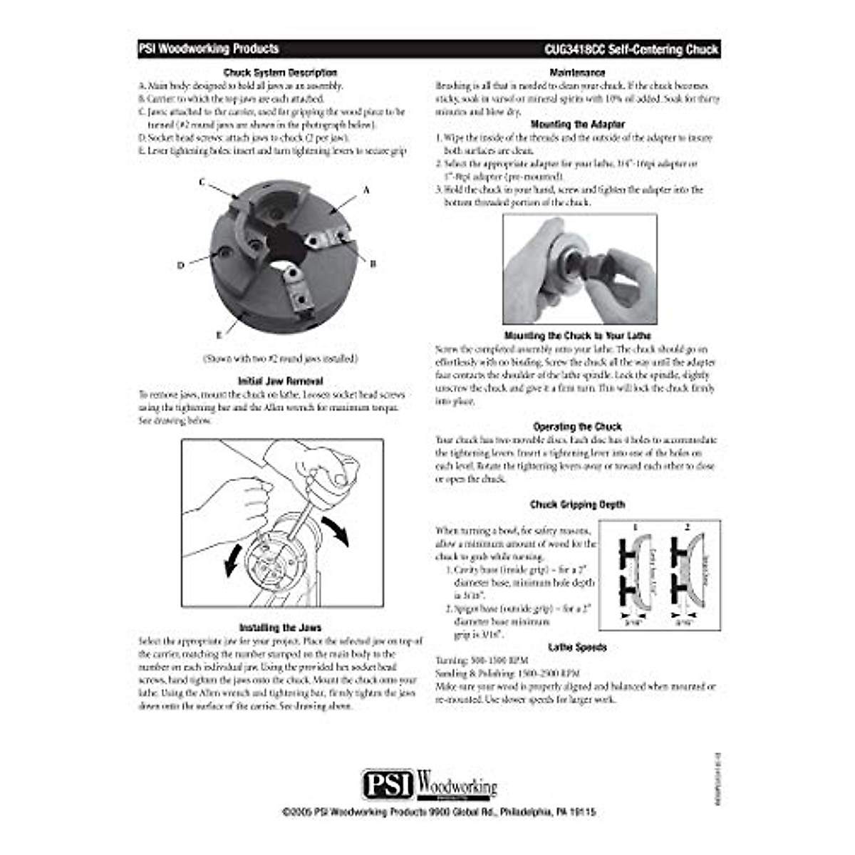 PSI Woodworking CUG3418CC Utility Grip 4-Jaw Lathe Chuck System