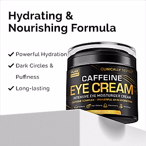 Caffeine Eye Cream For Anti Aging, Dark Circles, Bags, Puffiness. Great Under Eye Skin + Face Tightening, Eye Lift Treatment For Men & Women 1.7oz