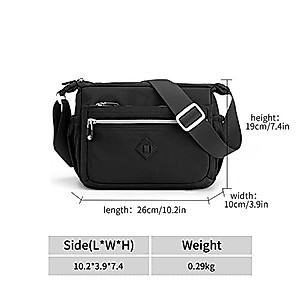 Oichy Crossbody Bag for Women Waterproof Shoulder Bag Casual Nylon Handbag Lightweight Everyday Purse (Black)