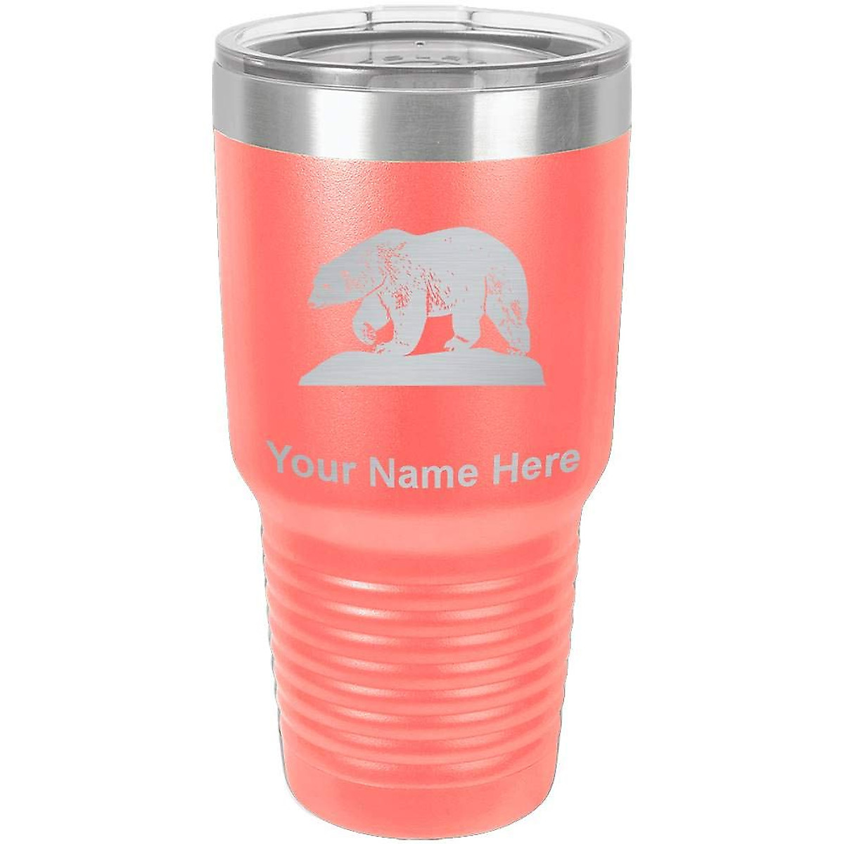 LaserGram 30oz Vacuum Insulated Tumbler Mug, Polar Bear, Personalized Engraving Included (Coral)