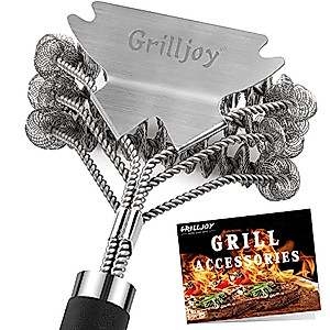 GRILLJOY 18inch Grill Cleaning Brush Bristle Free - Ideal BBQ Grill Accessories Gift for Christmas - Safe BBQ Cleaning Grill Brush with Extra Wide Scraper - BBQ Brush for Gas/Charcoal/Porcelain Grill